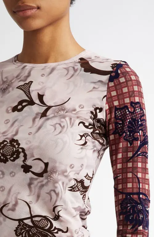 Chopova Lowena Elaine Mixed Print Mesh Top In Purple Multi - 65